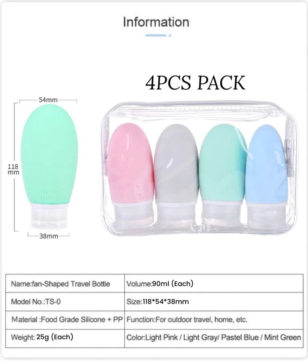 Travel Bottle Set 4pc Pack