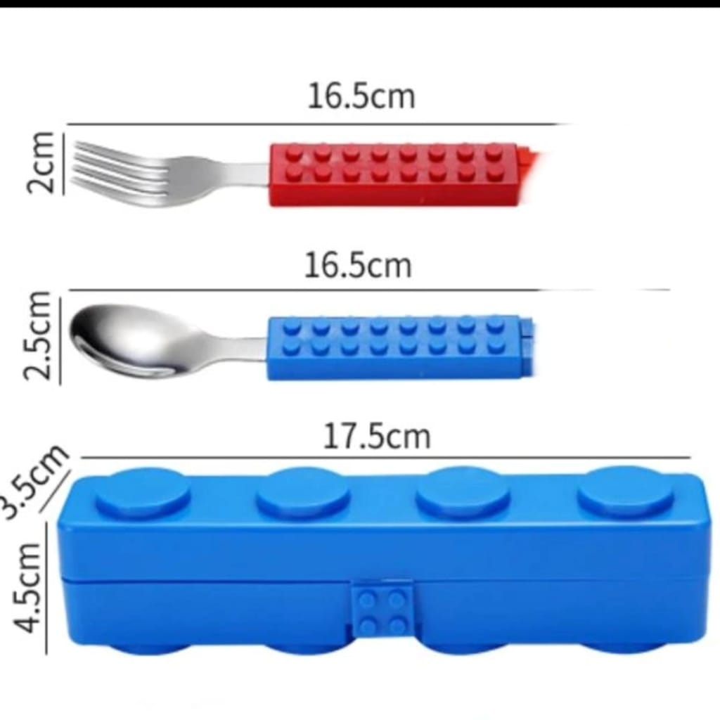 3pc Lego Inspired Cutlery Set